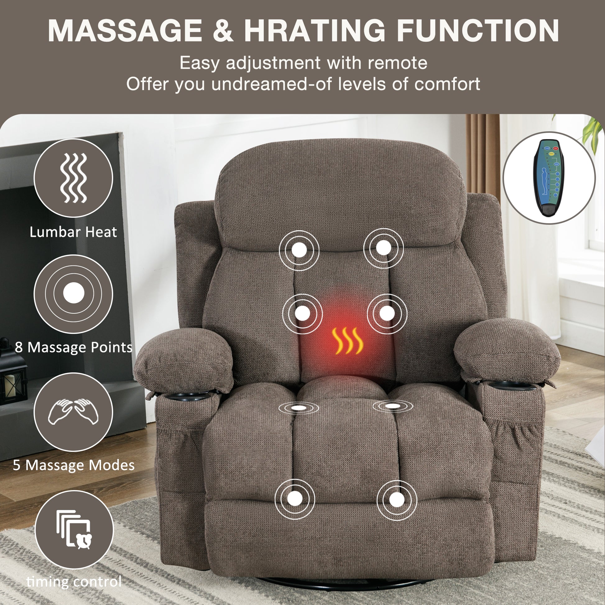 Rocker Recliner Chair, HSUNNS Swivel Rocking Chair Massage Recliner fo